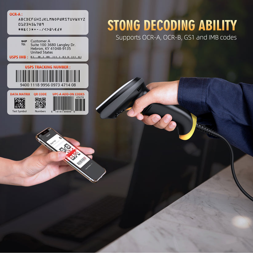 TEEMI T22N-AU 2D Barcode Scanner USB Wired Handheld Automatic QR Data ...