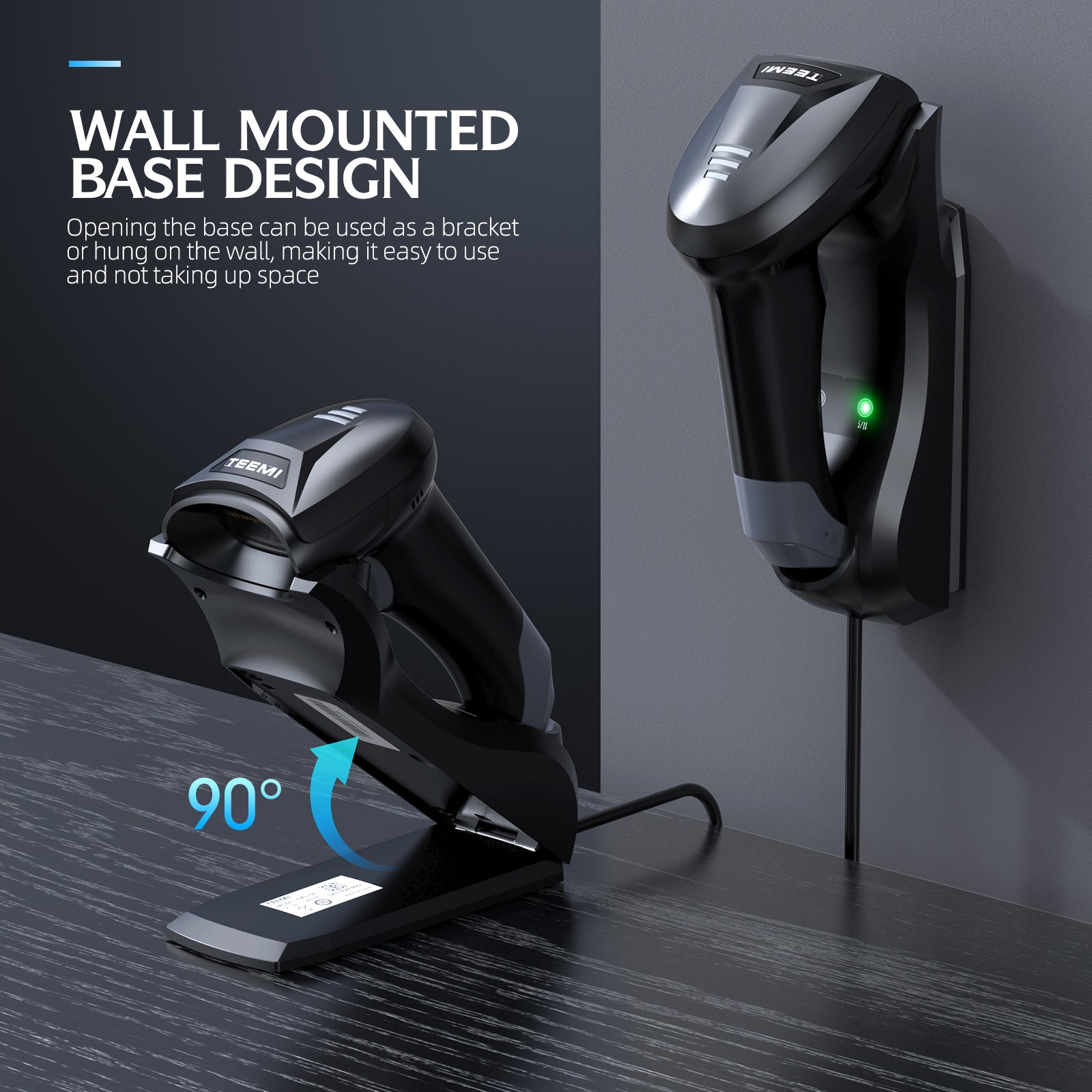 TEEMI TMSL-56CR QR Bluetooth 5.0 Barcode Scanner with Wall Mountable U ...