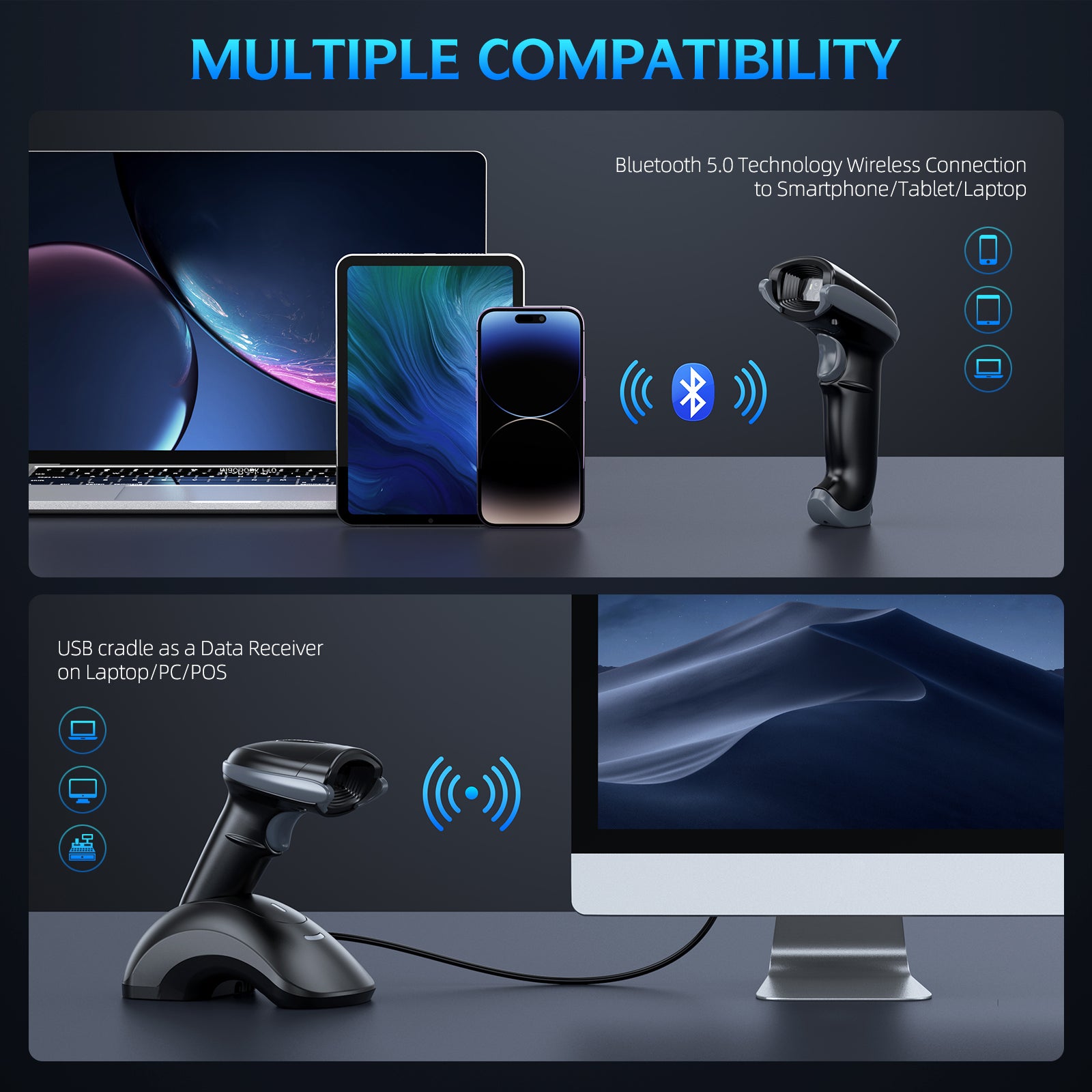 TEEMI TMSL-53CR 2D Bluetooth Barcode Scanner with USB Cradle, QR PDF41 ...