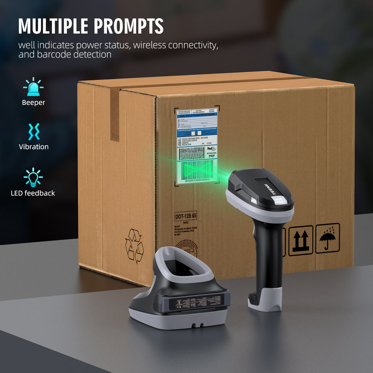 TEEMI TMSL-59CR 1D 2D Bluetooth Barcode Scanner with USB Cradle and On ...