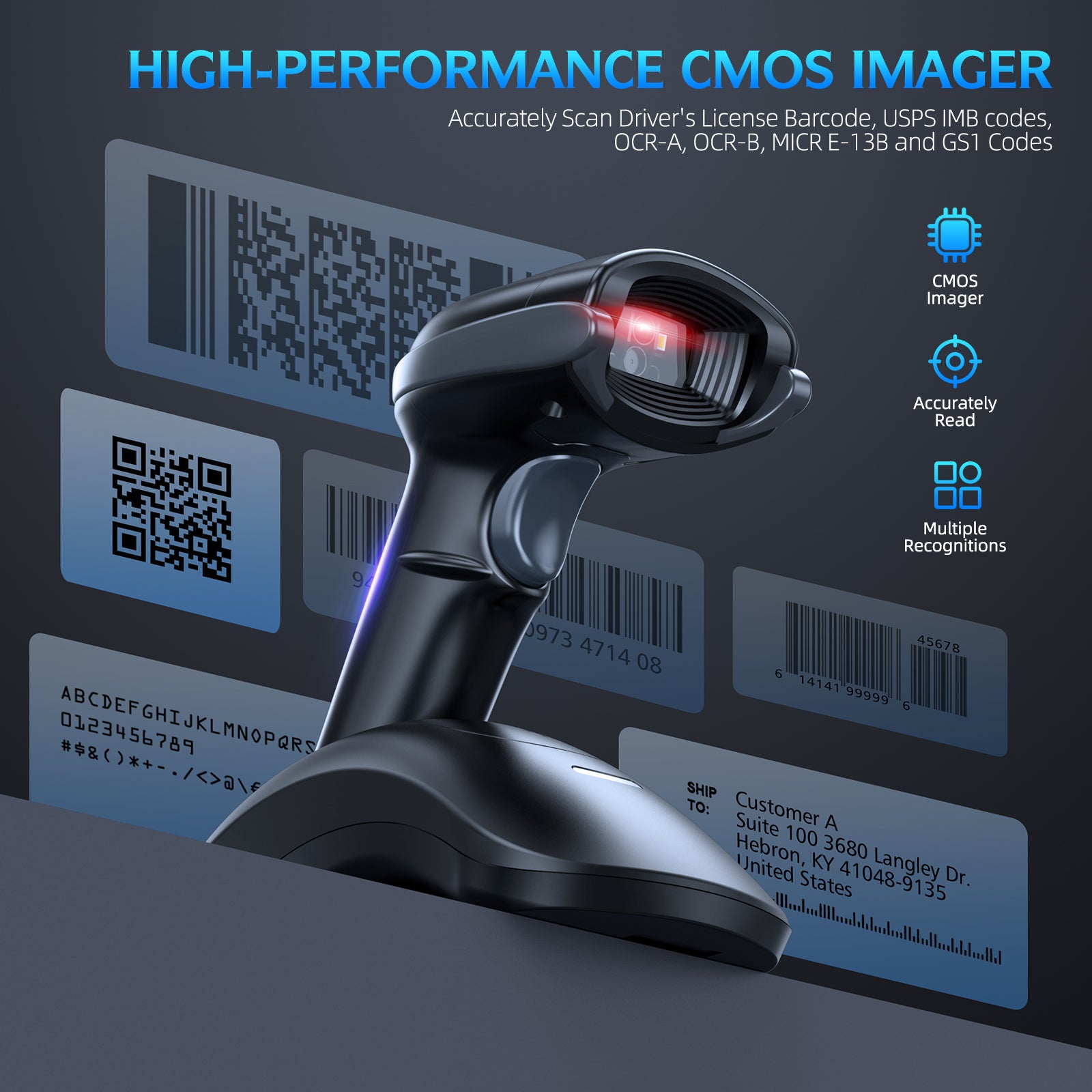 TEEMI TMSL-55CR 1D 2D Bluetooth Barcode Scanner with USB Cradle Data R ...