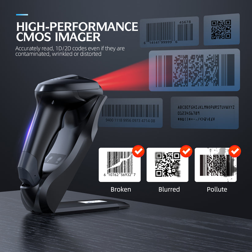 TEEMI TMSL-56CR QR Bluetooth 5.0 Barcode Scanner with Wall Mountable U ...