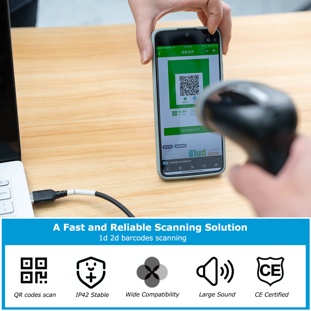 TEEMI TMSL-77 Barcode Scanner with Stand USB Wired Inventory 2D 1D QR ...