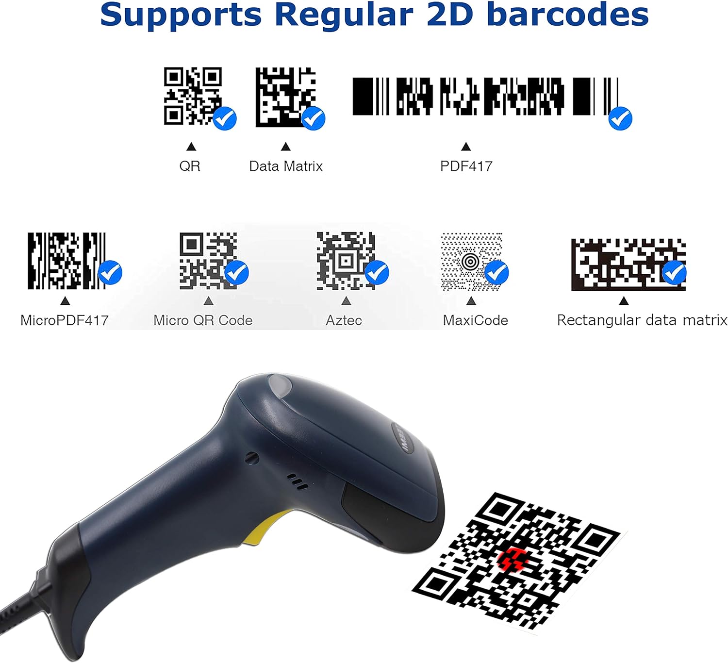 TEEMI T26N-AU 2D QR Barcode Scanner, USB Wired Virtual COM Port Handhe ...
