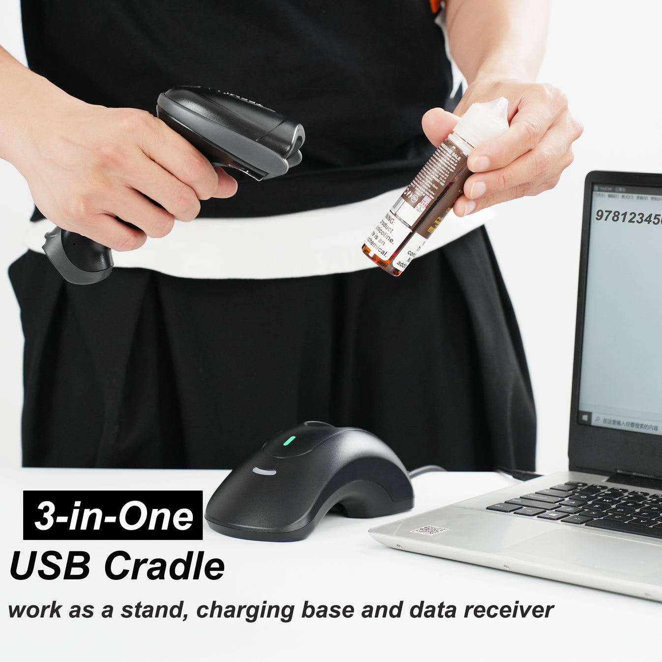 TEEMI TMSL-53CR 2D Bluetooth Barcode Scanner with USB Cradle, QR PDF41 ...